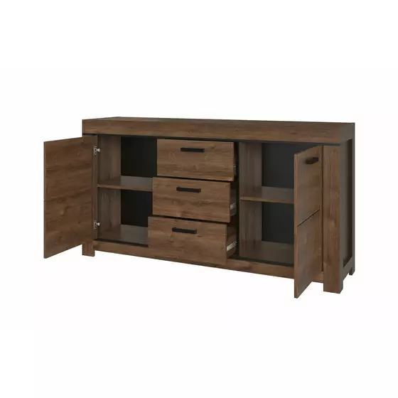 Comoda Brass 2 Usi + 3 Sertare - 2D3S, 160x40x85 cm Stejar Inchis