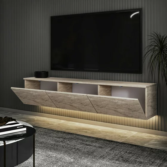 Comoda TV Neon, 180x32x35 cm, Pal Melaminat, Sistem de iluminat tip led ...