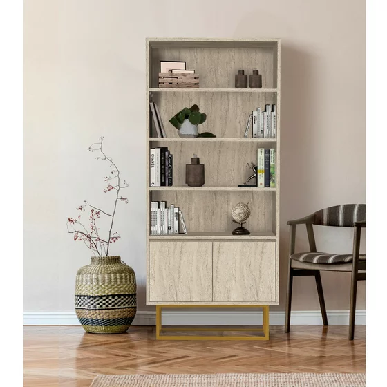 Raft carti cu polite si usi - Laxus Rea, 80x36x182 cm , Pal Melaminat ...