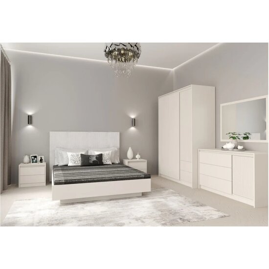 Set dormitor Monaco, design minimalist cu riflaje, PAL melaminat ...