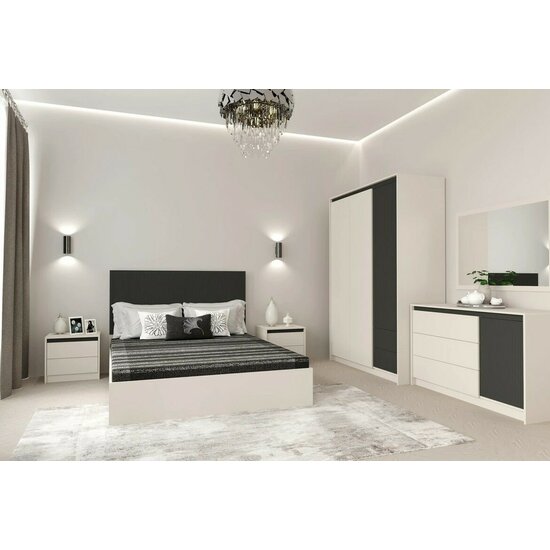 Set dormitor Monaco, design modern cu riflaje, PAL melaminat ...